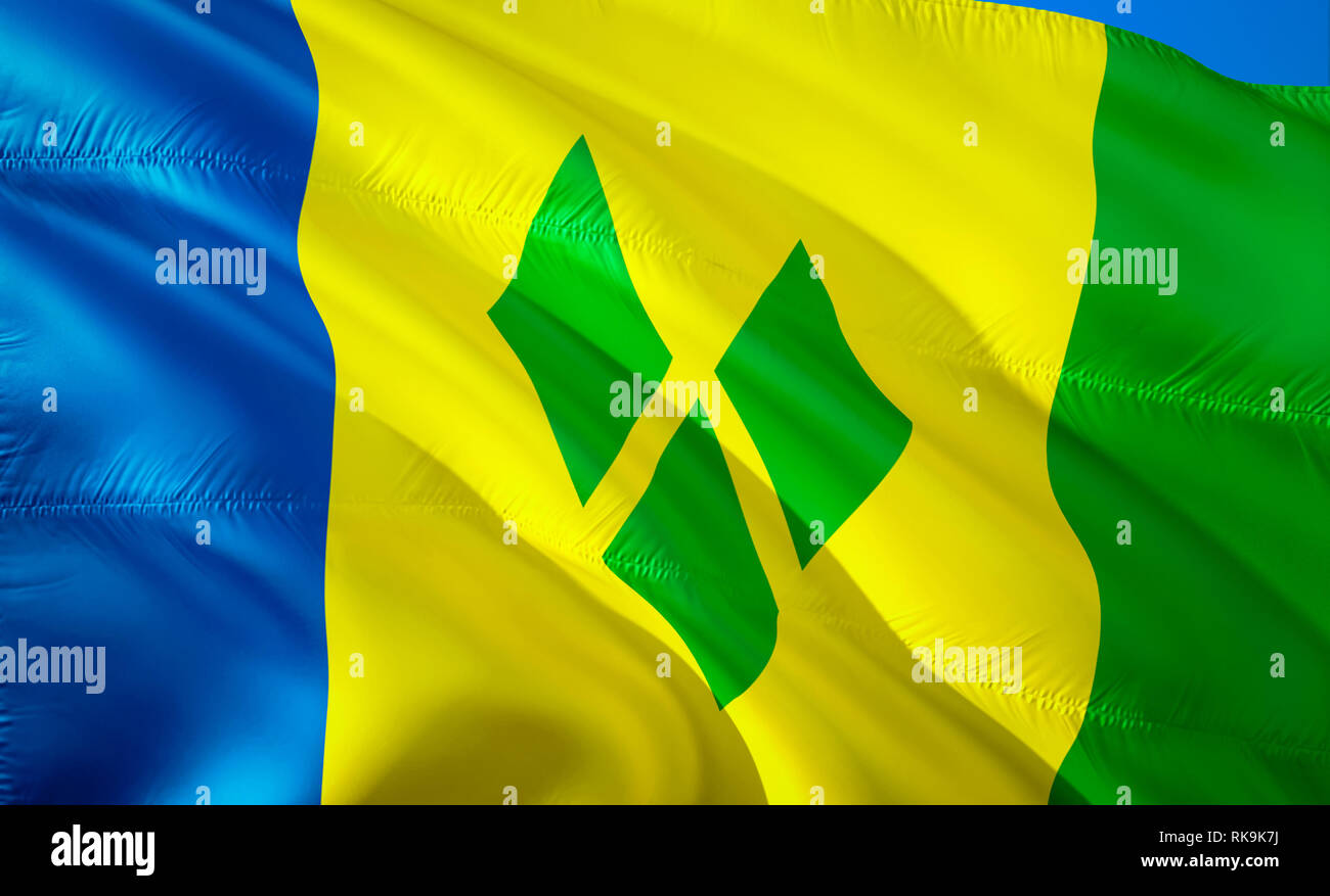 Flag of Saint Vincent. 3D Waving flag design. The Caribbean national ...