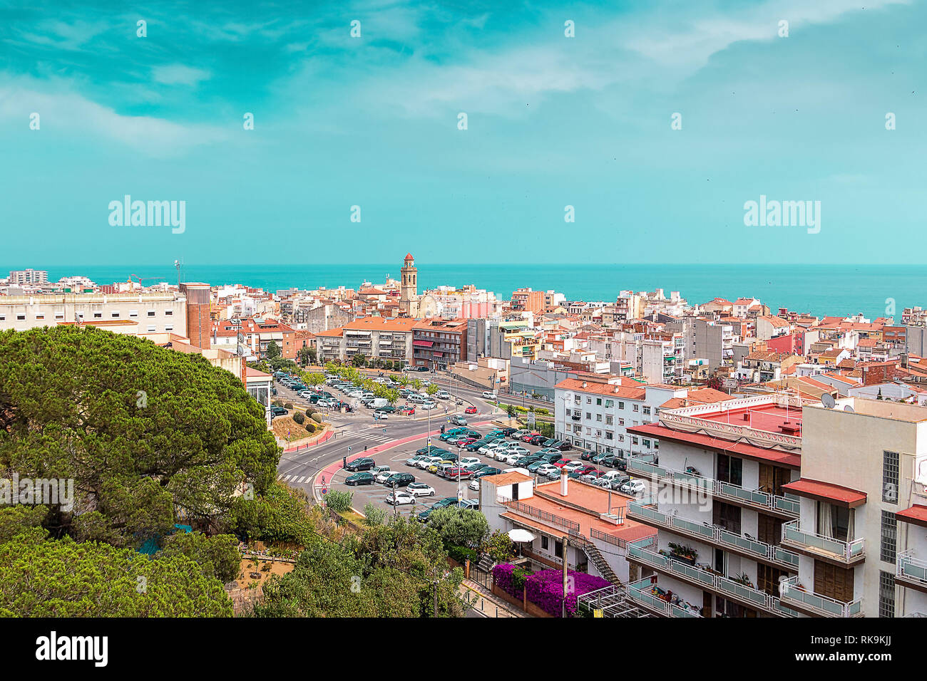 Hill view on Calella town, Catalonia, Costa Brava Spain Stock Photo - Alamy