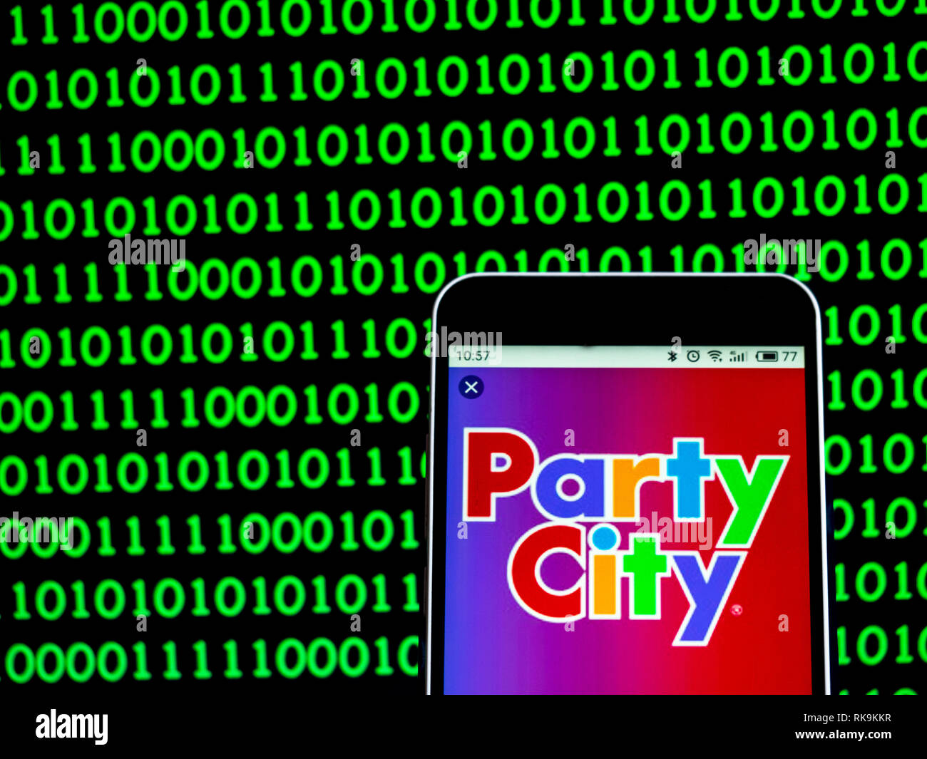 Party City Retail chain company logo seen displayed on smart phone ...