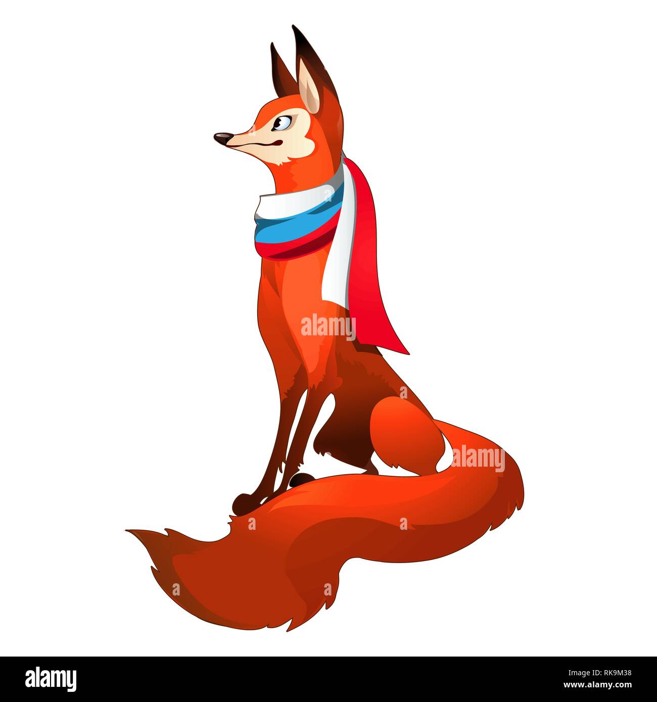 Red fox forest with fluffy tail with scarf in the style of the Russian ...