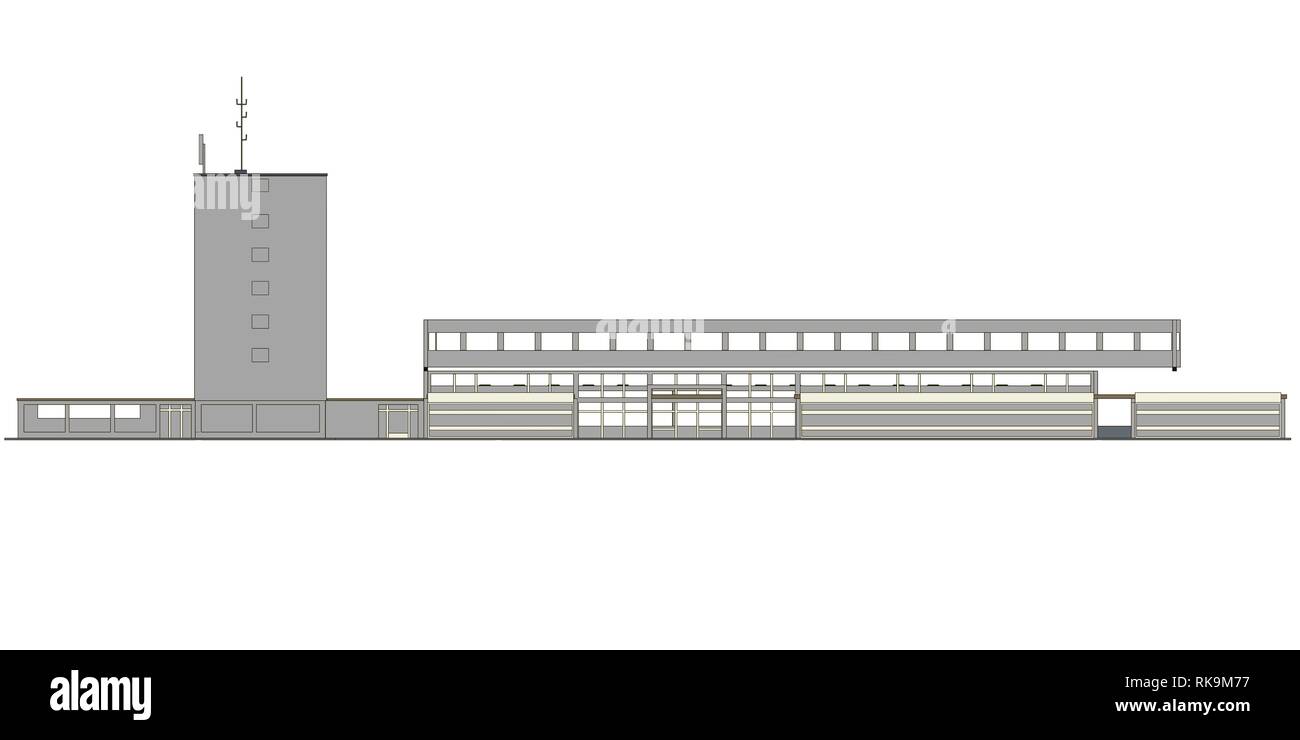 Industrial building. Side view. Building isolated on a white background ...