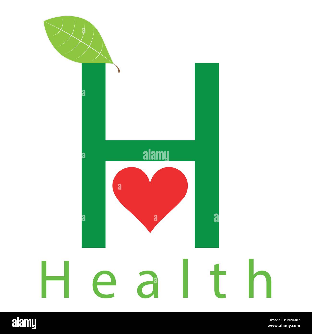 Logo healthy lifestyle. Logo with the letter H, a red heart, a green ...