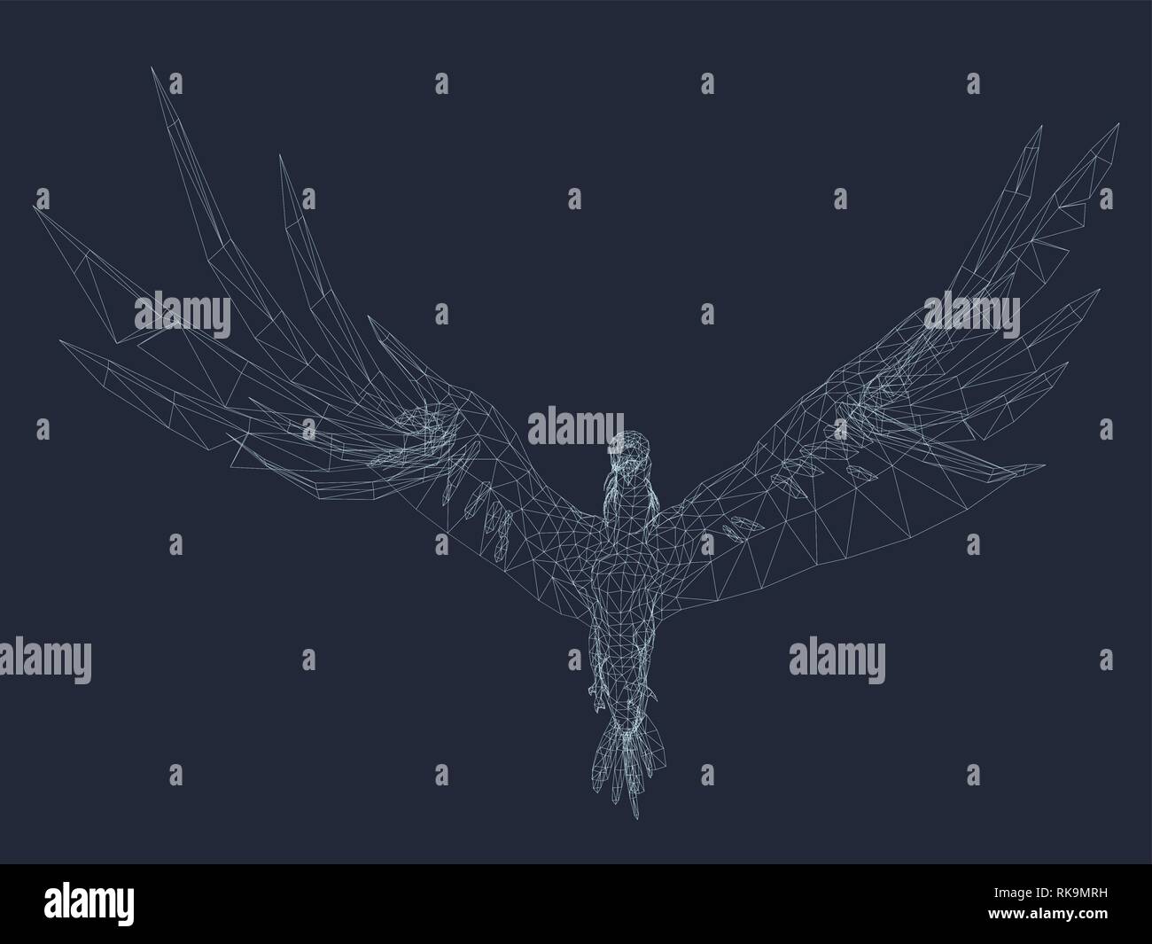 Polygonal eagle wireframe on a dark blue background. The eagle spread ...