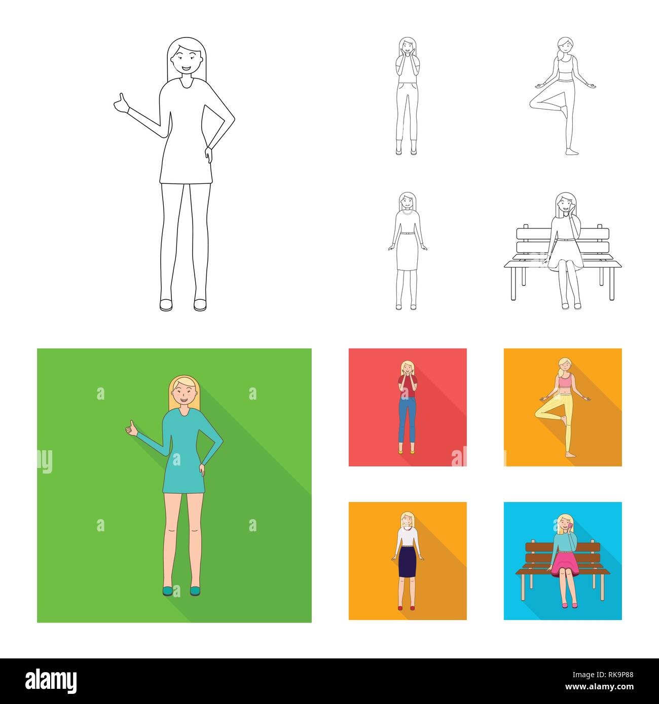 Vector illustration of posture and mood logo. Set of posture and female ...