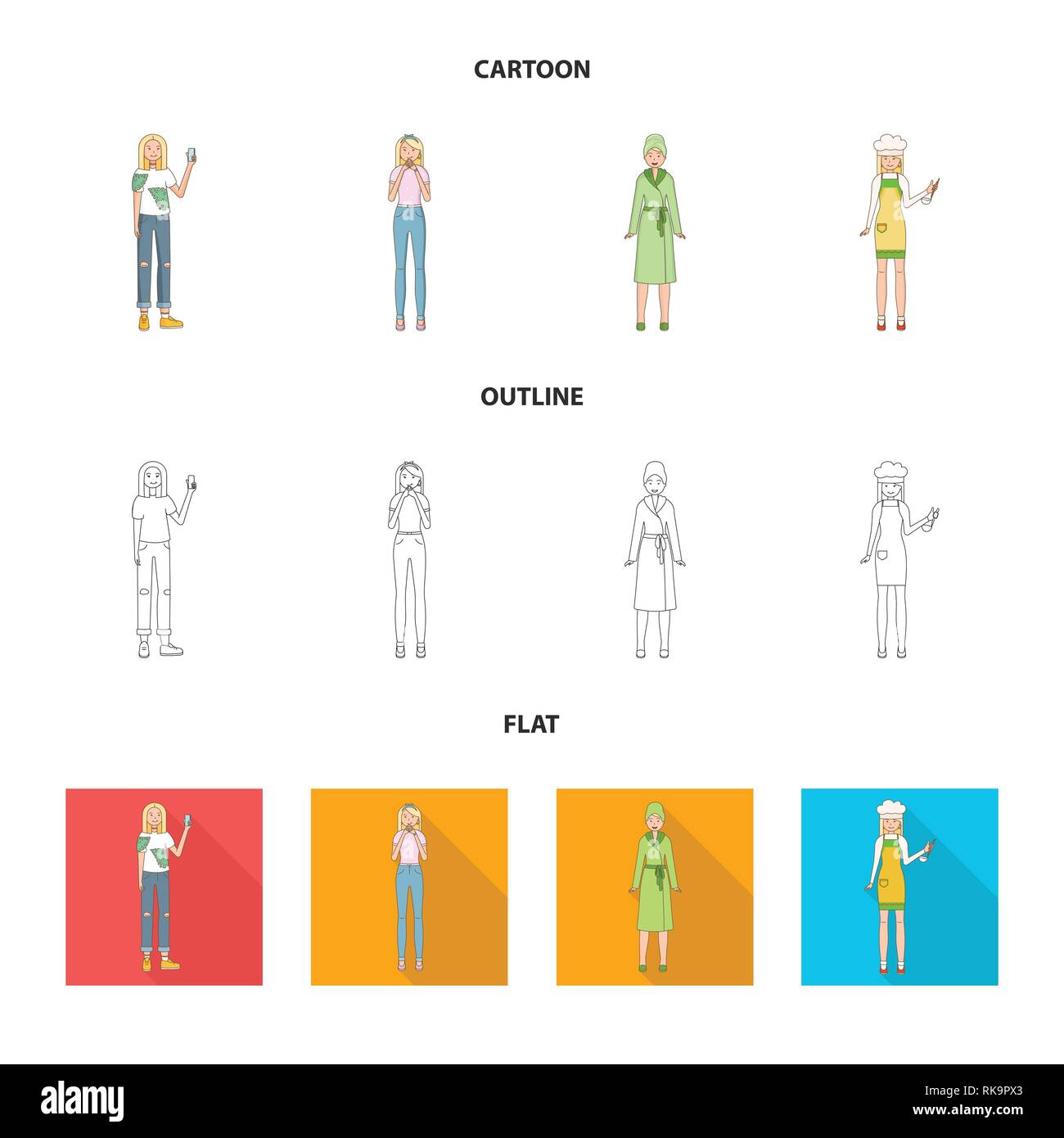 Isolated object of posture and mood sign. Set of posture and female ...