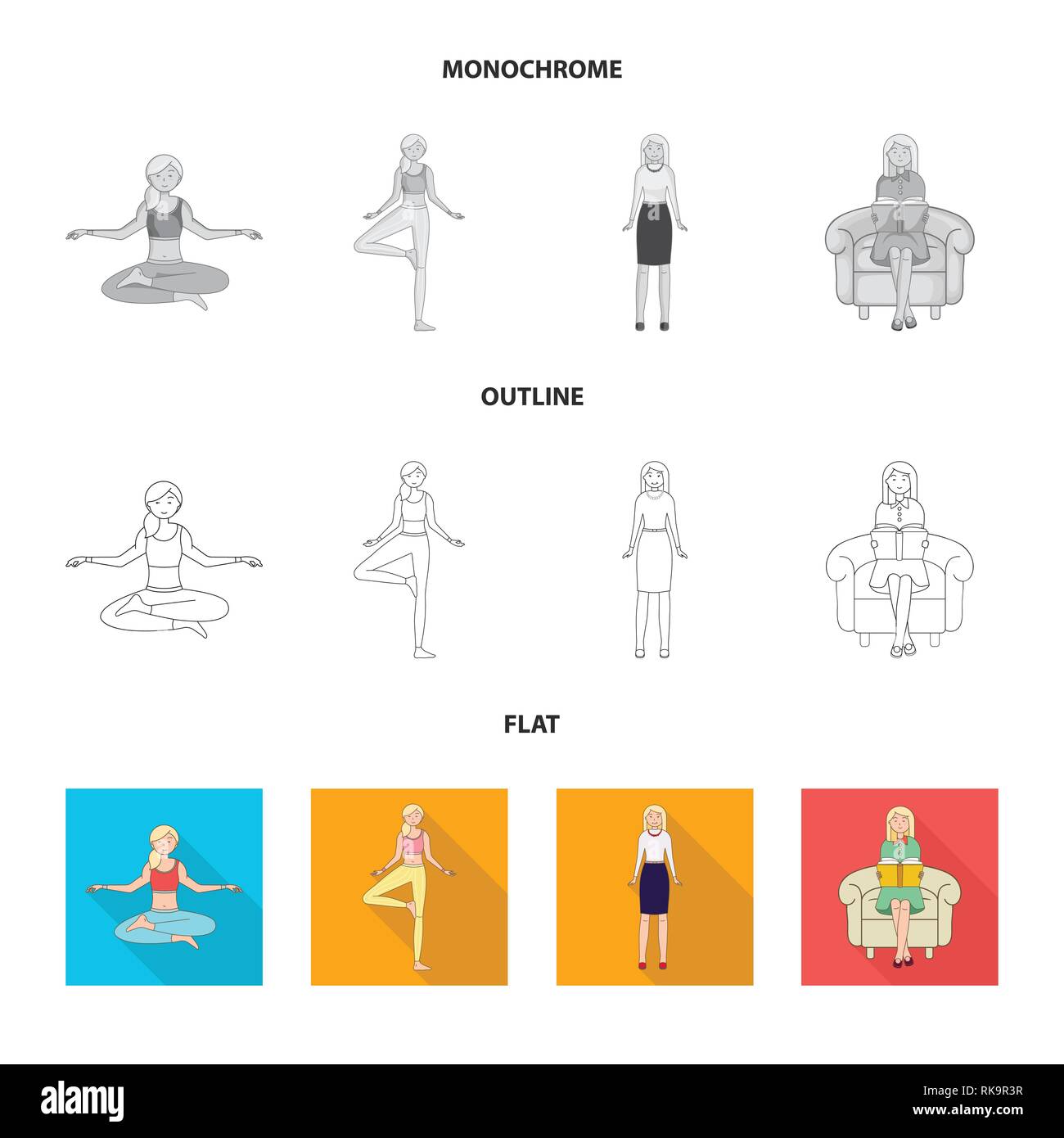 Vector illustration of posture and mood symbol. Collection of posture ...