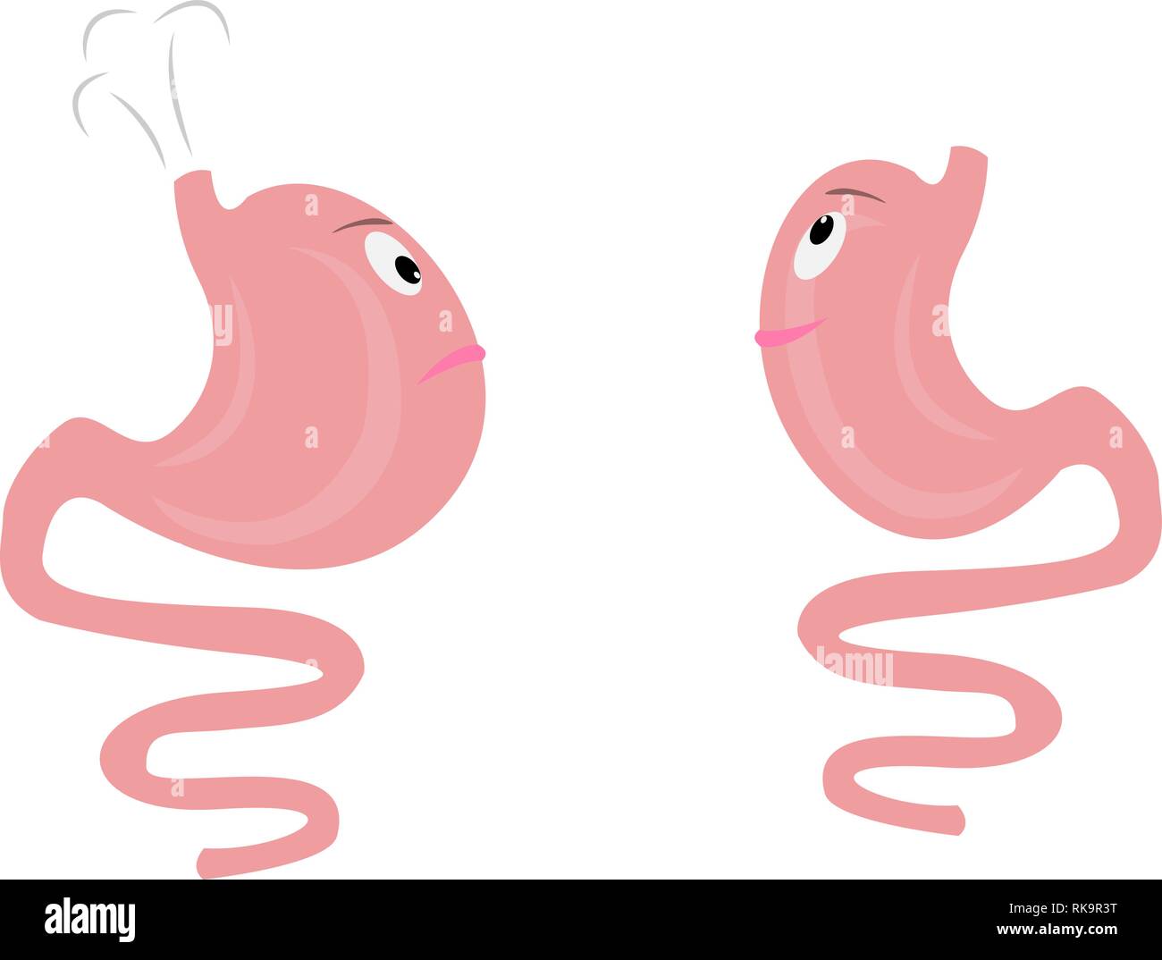 Bloating and healthy cartoon human stomach vector illustration on a ...