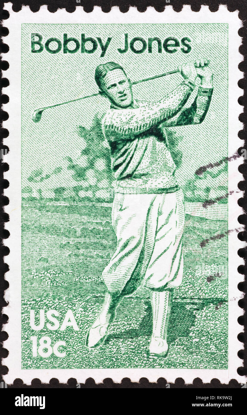 Golfer Bobby Jones on american postage stamp Stock Photo - Alamy