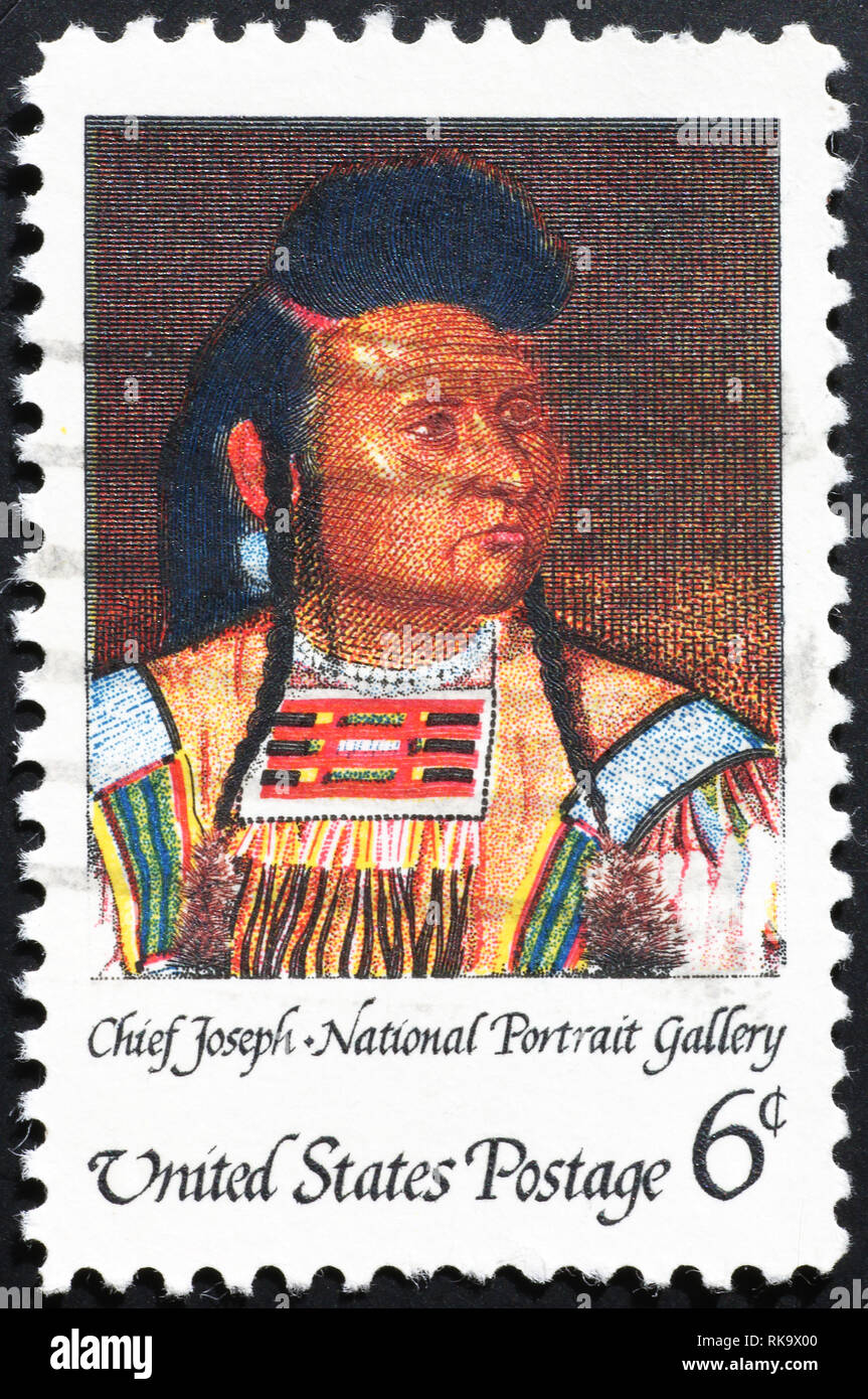 Indian chief Joseph on american postage stamp Stock Photo - Alamy