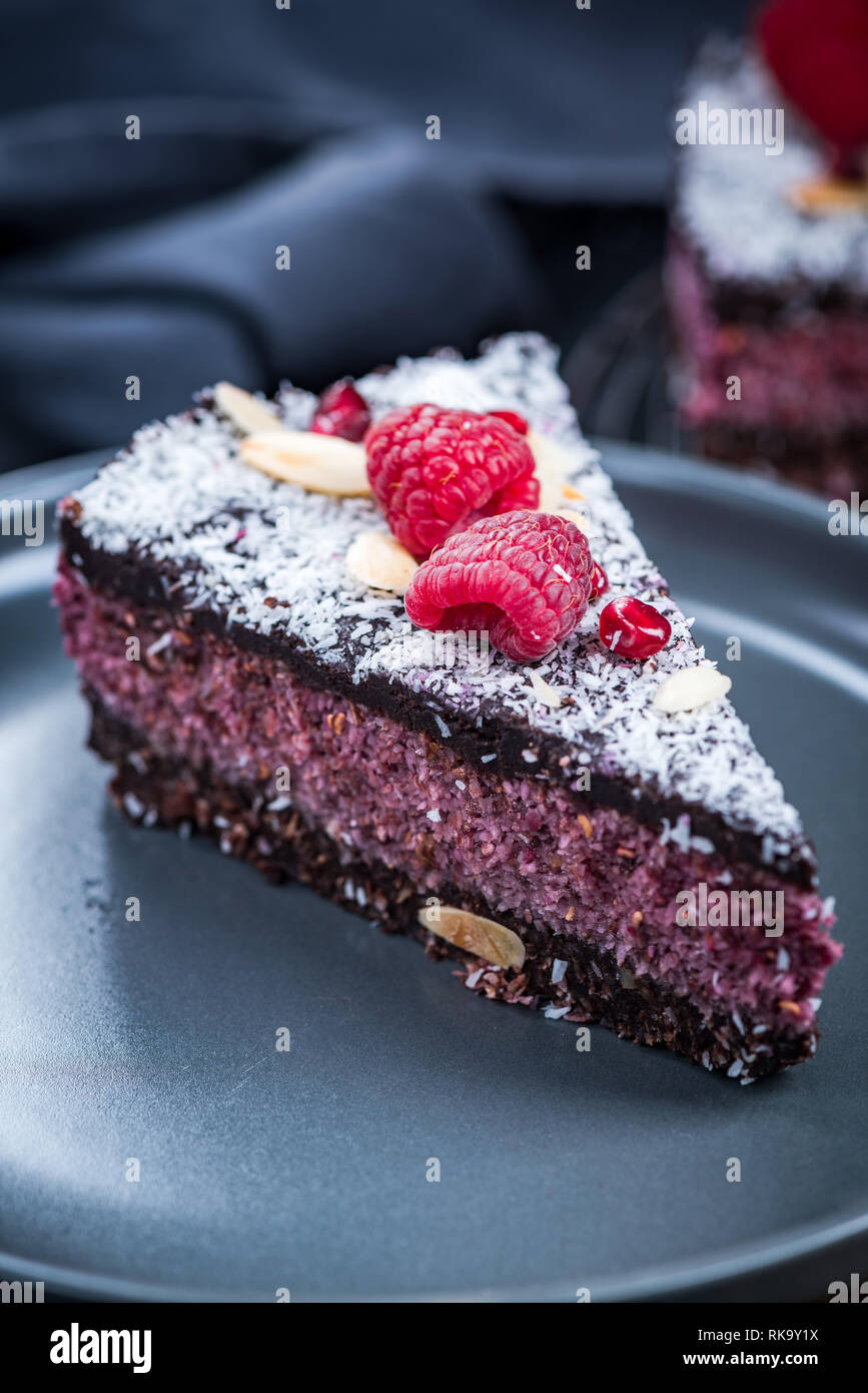 Raspberry and chia seed cake, serving portion Stock Photo - Alamy