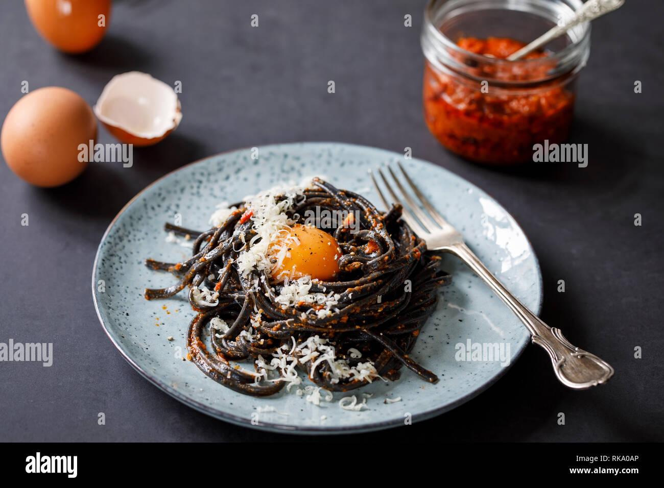 Squid Ink Sauce Linguine High Resolution Stock Photography and Images ...