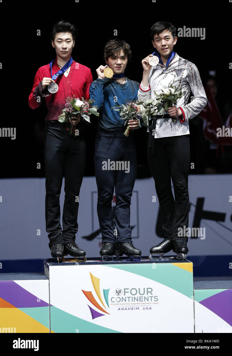 Los Angeles, California, USA. 10th Feb, 2019. From left; silver medal ...