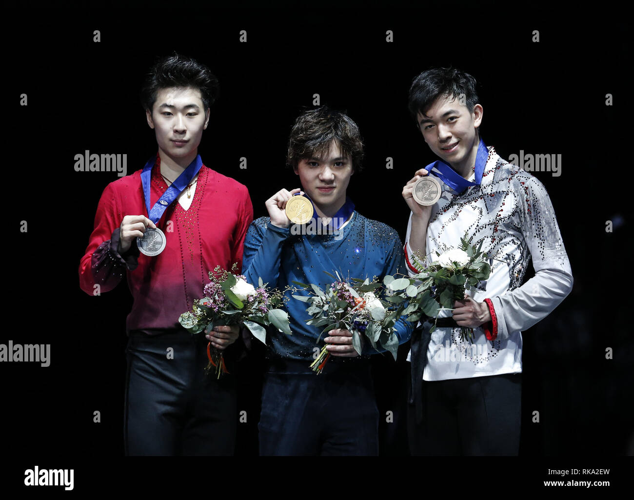 Los Angeles, California, USA. 10th Feb, 2019. From left; silver medal ...