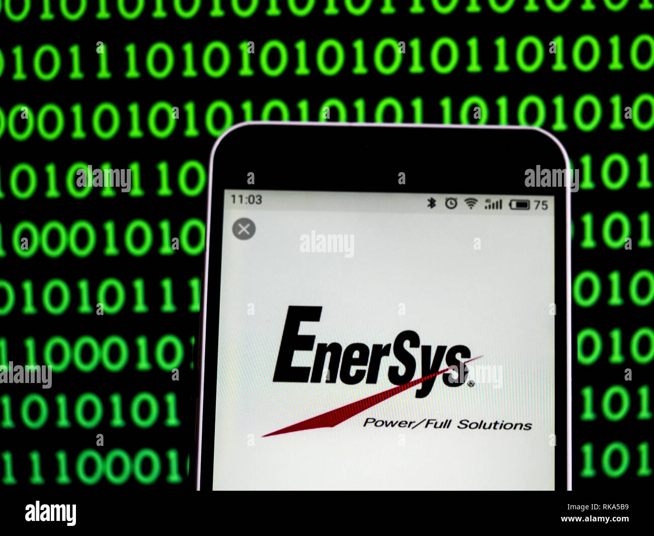 Ukraine. 10th Feb, 2019. EnerSys company logo seen displayed on a smart ...