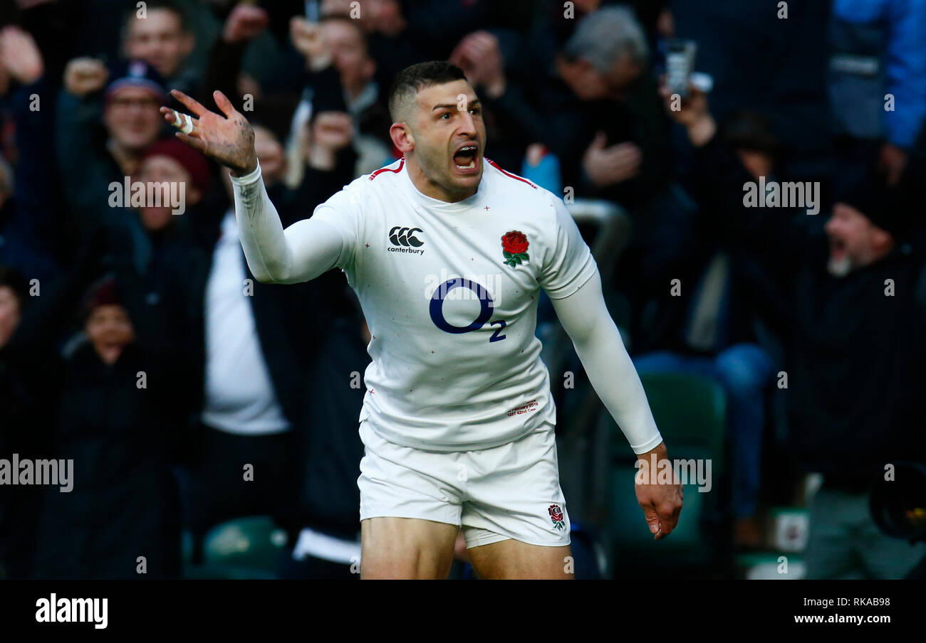 London, UK, 10th February Jonny May of England celebrate his Try during ...