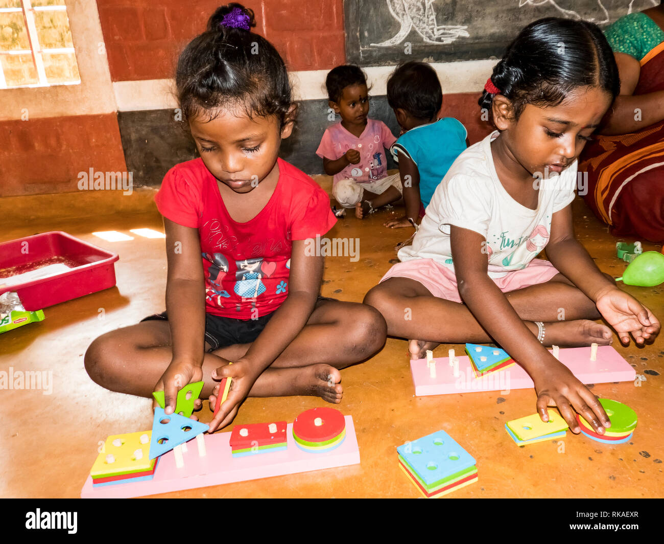 PUDUCHERY, INDIA - DECEMBER Circa, 2018. Interior of poor kids playing ...