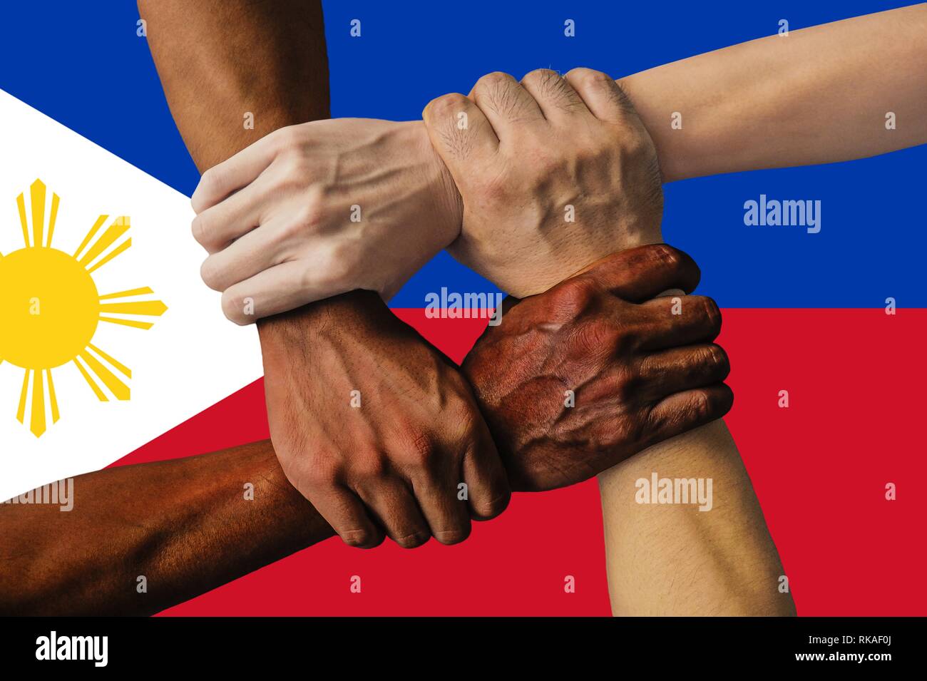 philippines flag, intergration of a multicultural group of young people ...
