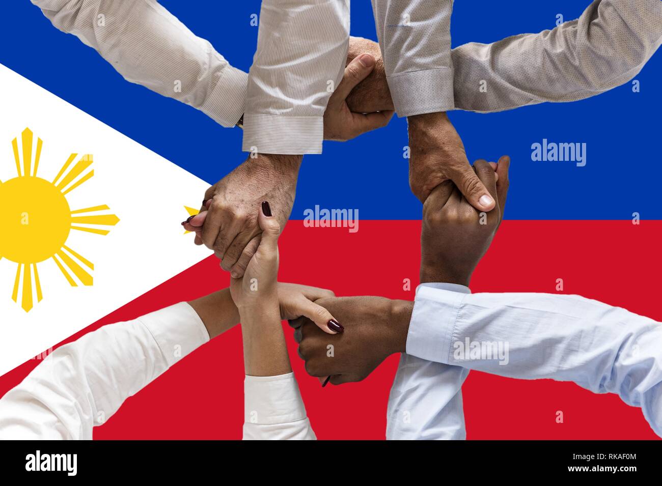 philippines flag, intergration of a multicultural group of young people ...