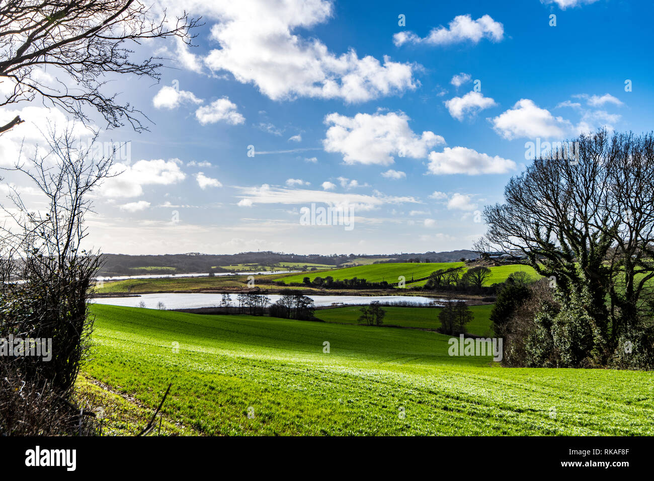 The winter-flooded valley of the Combe Haven River, seen from Quarry ...