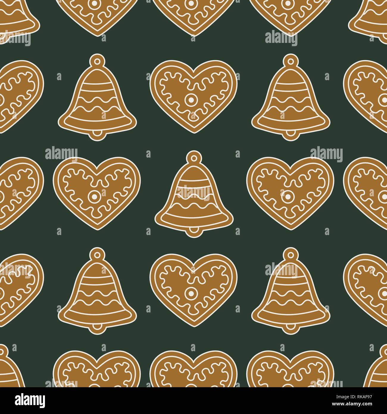Seamless pattern with gingerbread bells and hearts. Holiday background ...