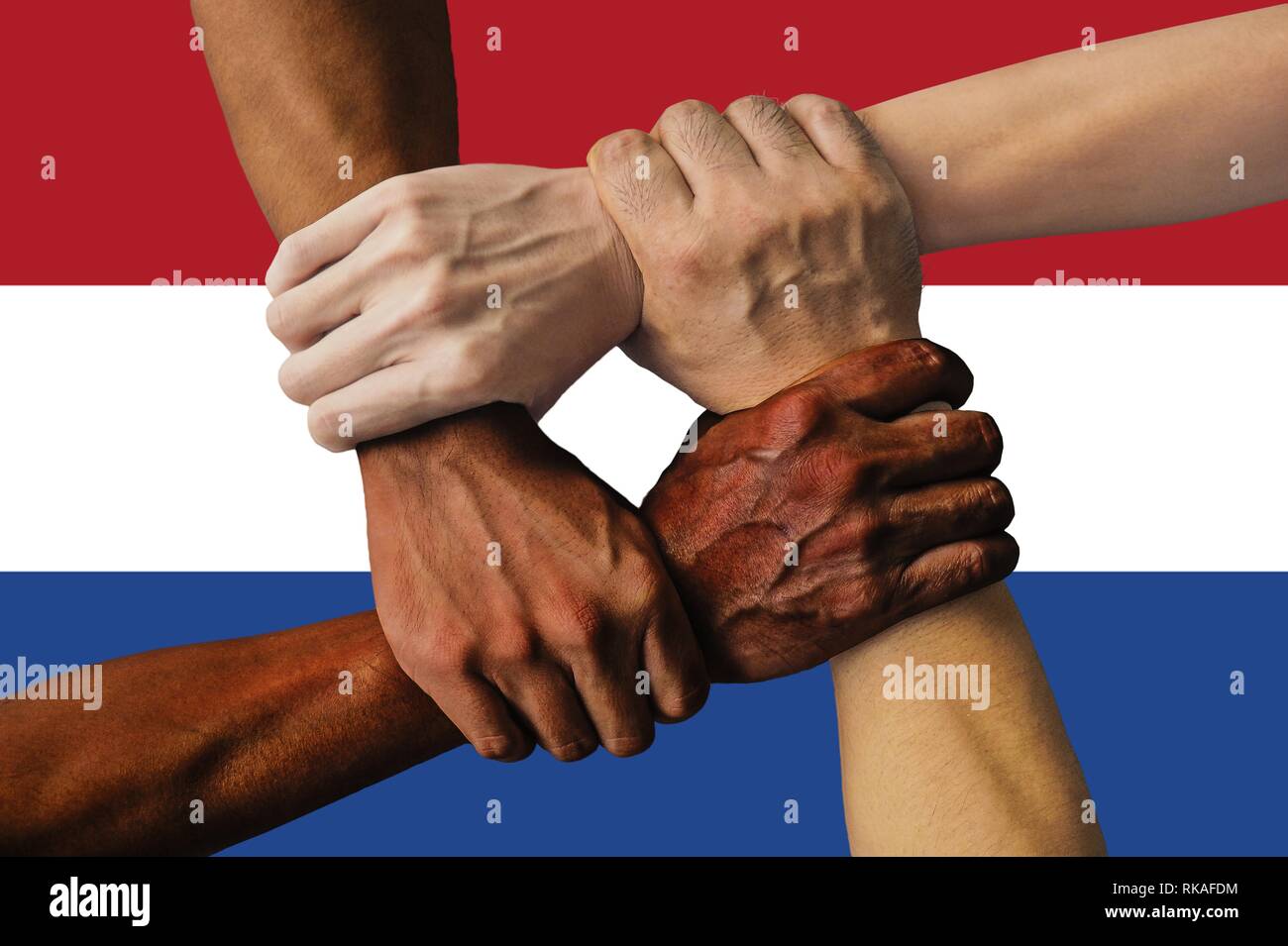 netherlands flag, intergration of a multicultural group of young people ...