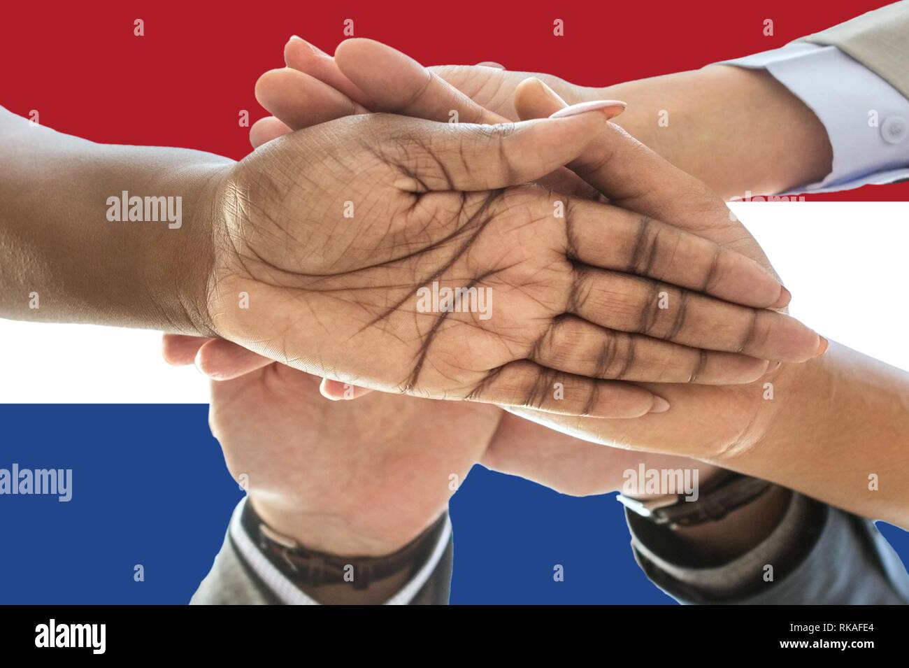 netherlands flag, intergration of a multicultural group of young people ...
