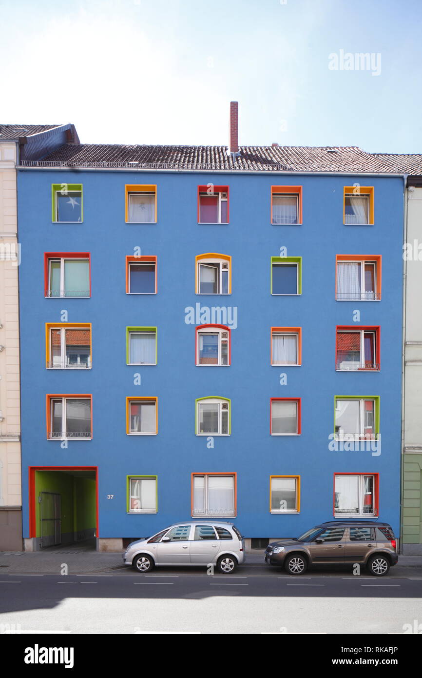 Modern blue residential building, Hannover Stock Photo - Alamy