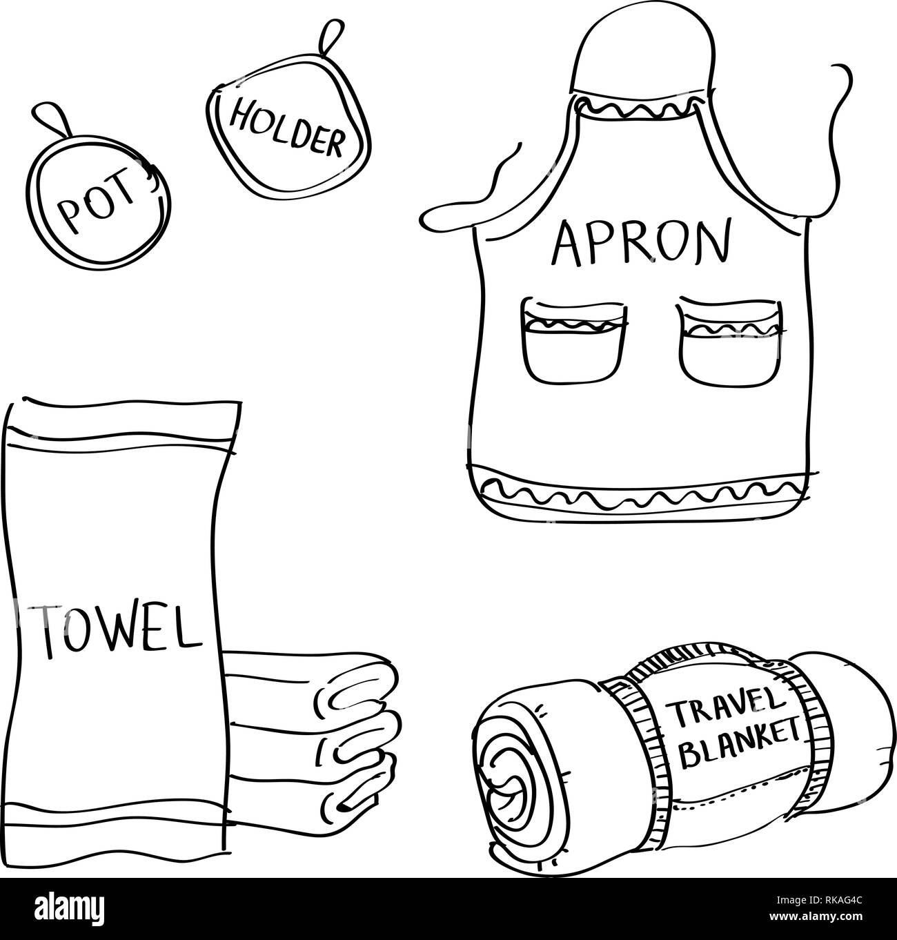 Set of hand drawn kitchen goods doodles isolated on a white background ...