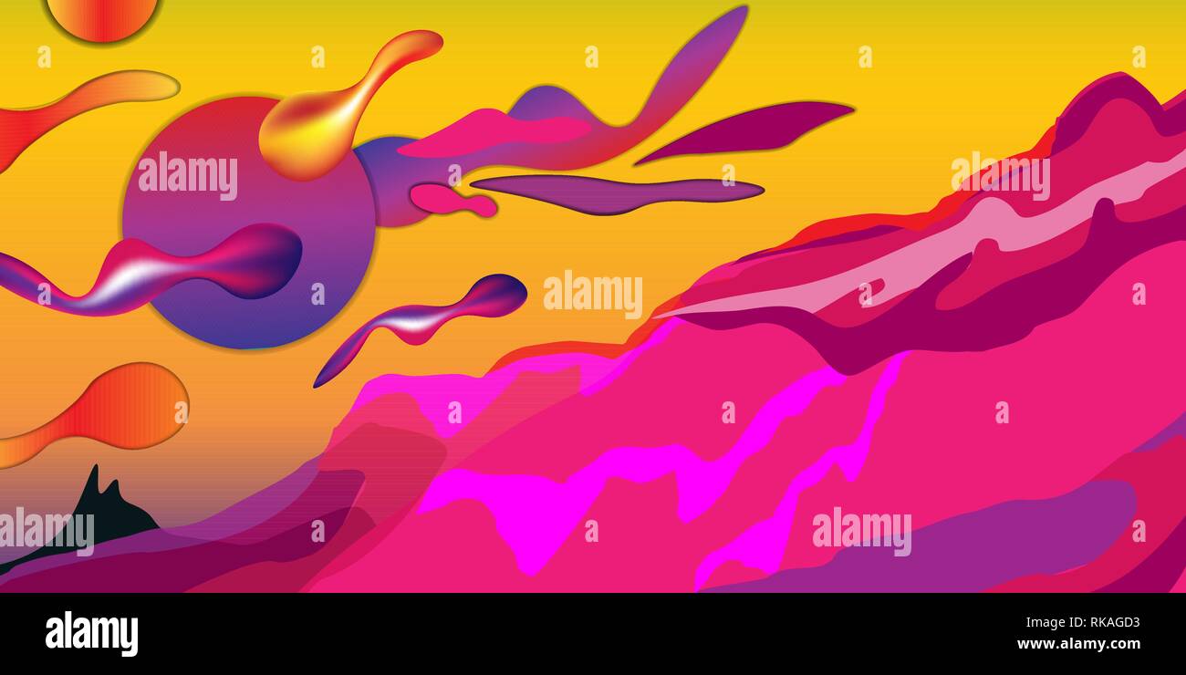 abstarct sunset background with neon pink mountains and paper effects ...