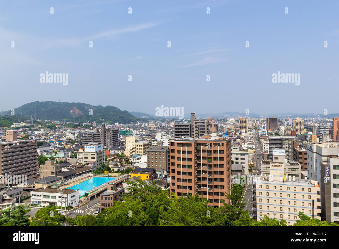 Fukuyama city seen from Fukuyama Castle; Fukuyama, Hiroshima Prefecture ...