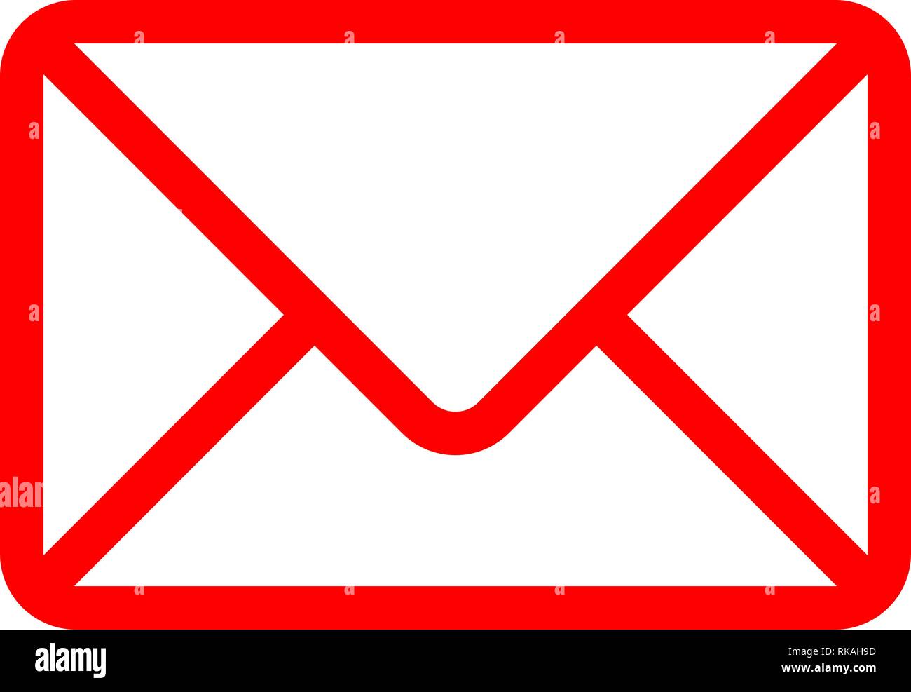Mail symbol icon - red simple outline with rounded corners, isolated ...