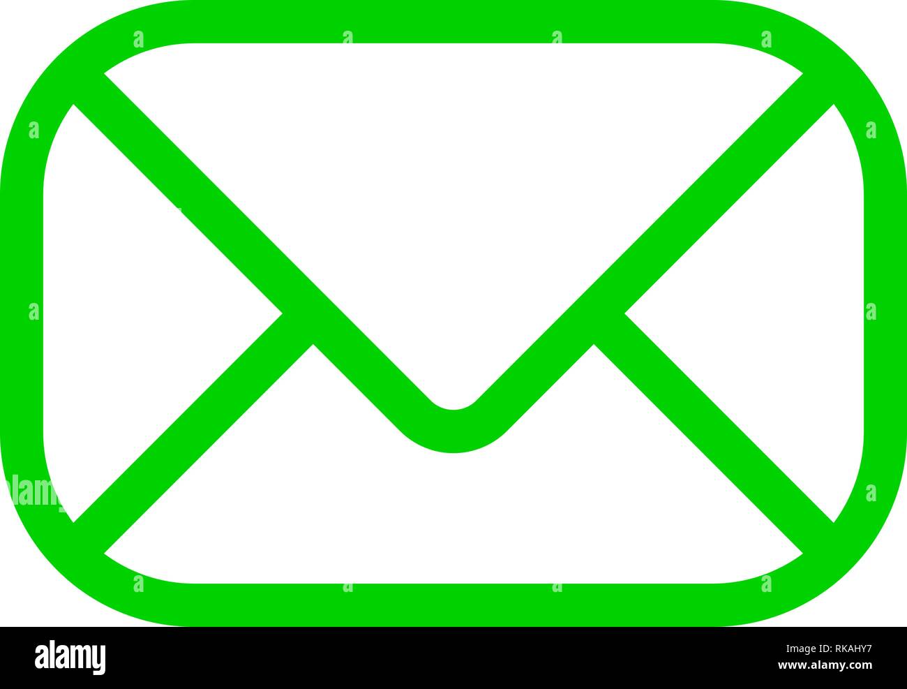 Mail symbol icon - green simple outline with rounded corners, isolated ...