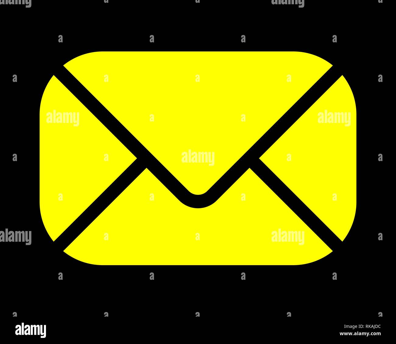 Mail symbol icon - yellow simple with rounded corners, isolated ...