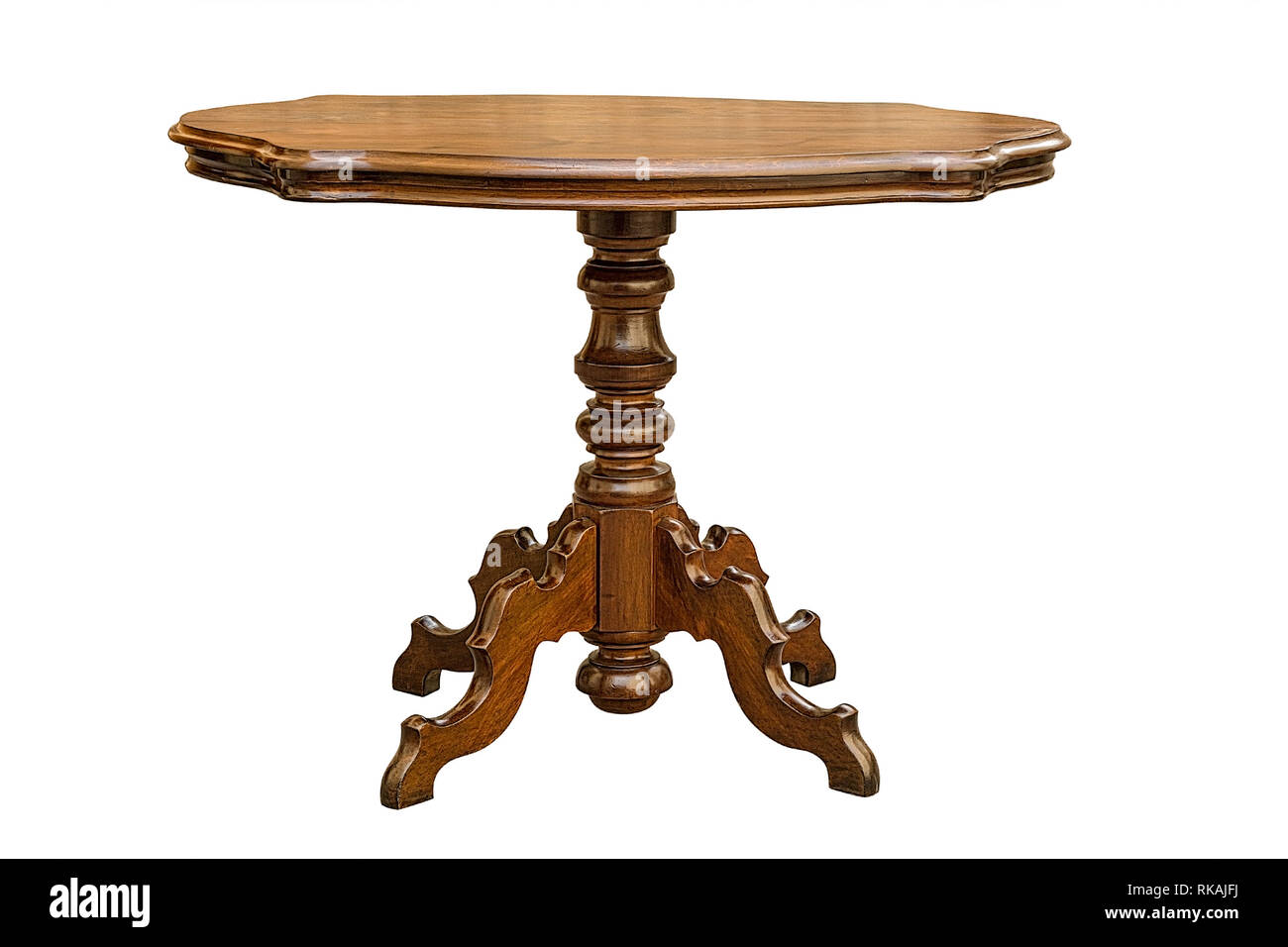 Brown wooden round table isolated on white background Stock Photo - Alamy