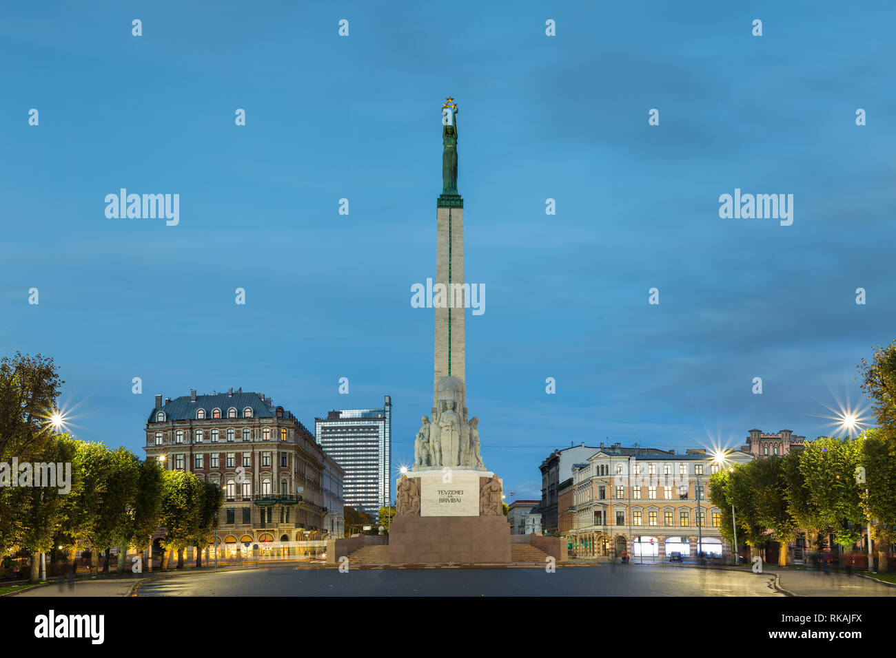 Freedom Monument with "For Fatherland and Freedom" inscription in Riga ...