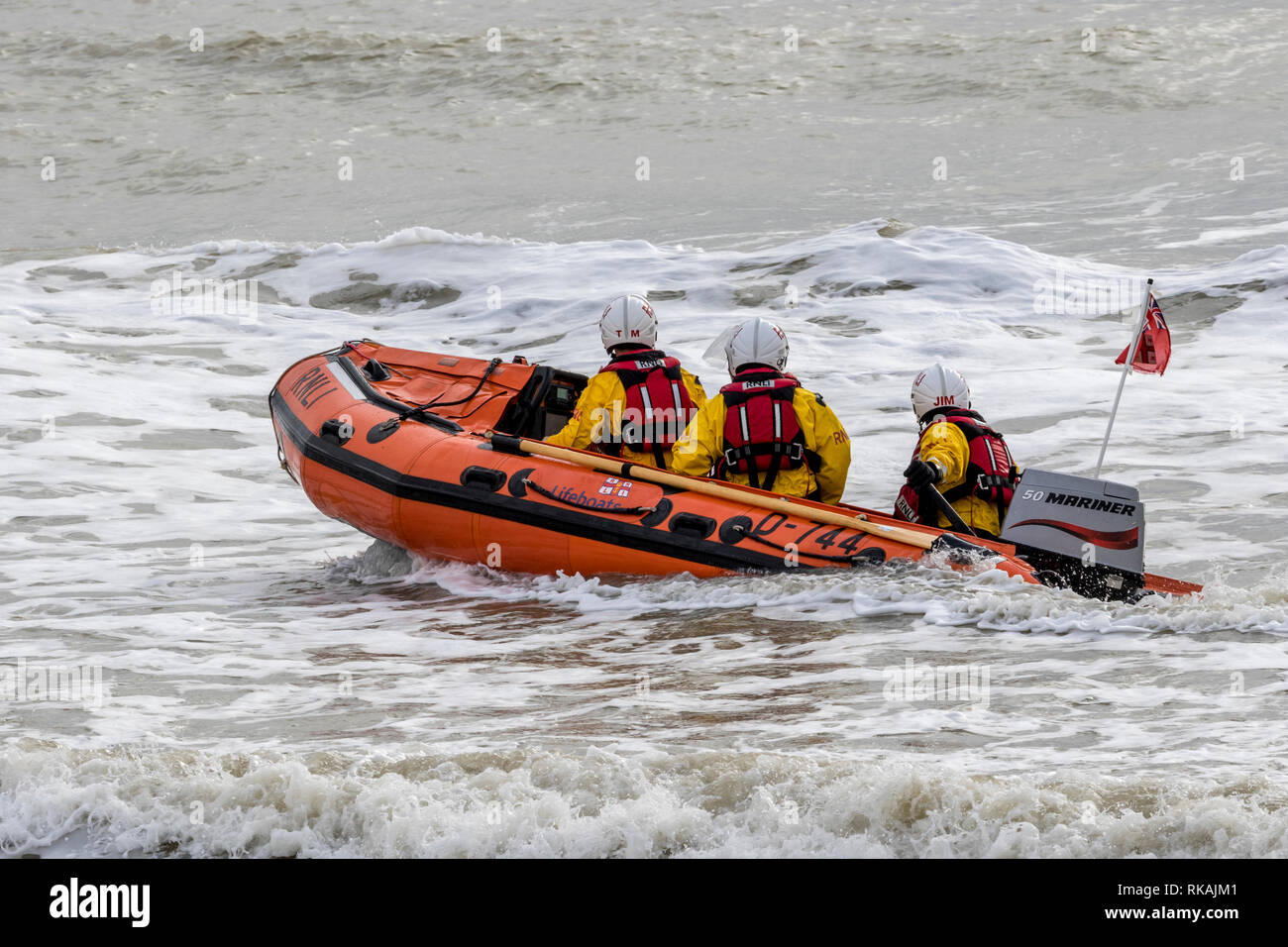 South coast RNLI inshore lifeboat crew training session. Eastbourne, UK ...