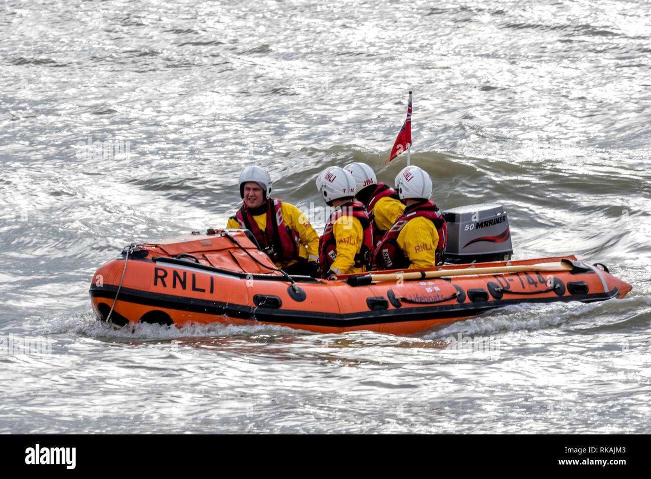 South coast RNLI inshore lifeboat crew training session. Eastbourne, UK ...
