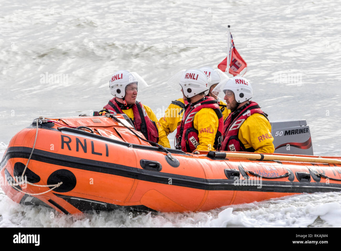 South coast RNLI inshore lifeboat crew training session. Eastbourne, UK ...