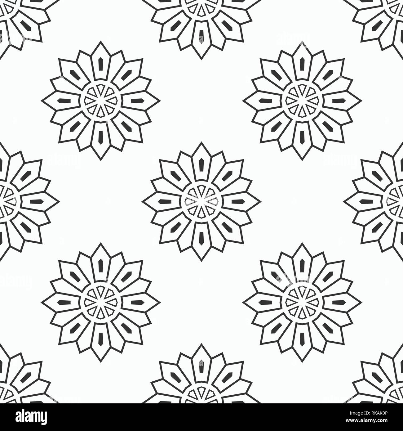 Abstract seamless monochrome floral mandala pattern. Repeating ...