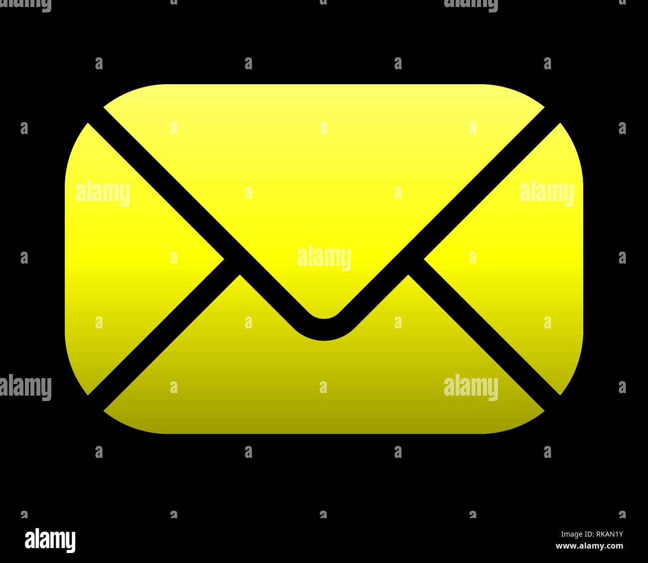 Mail symbol icon - yellow gradient with rounded corners, isolated ...