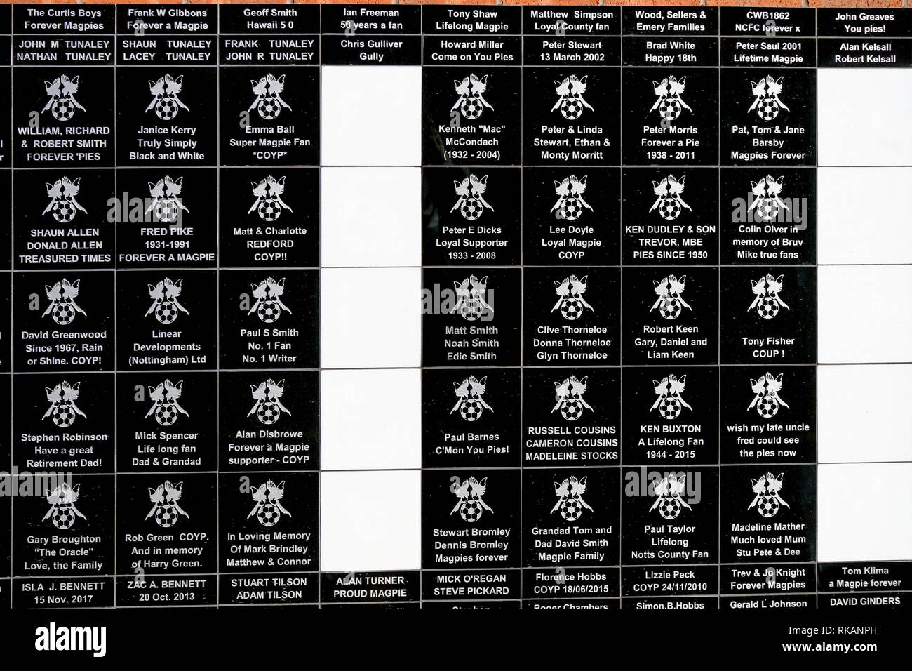 Notts County Football Club supporter's wall of honour Stock Photo - Alamy