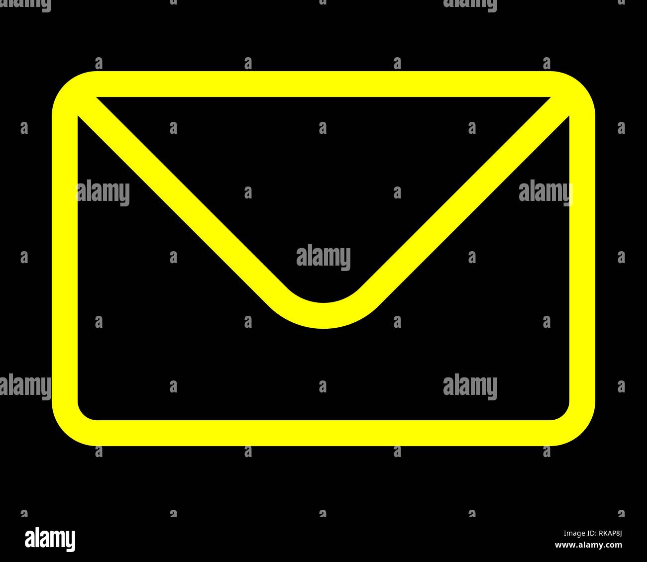 Mail symbol icon - yellow simple outline with rounded corners, isolated ...