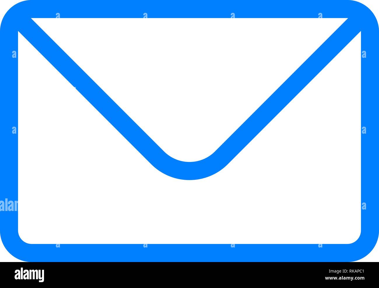 Mail symbol icon - blue simple outline with rounded corners, isolated ...