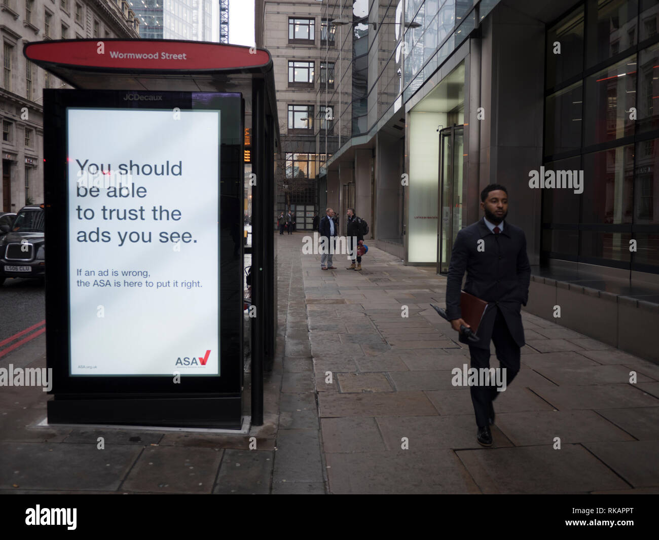 ASA advert, advertising standards authority, on side of JC Decaux bus ...