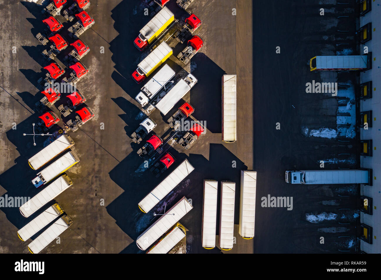 Aerial top view of cargo truck. Photo captured with drone Stock Photo ...