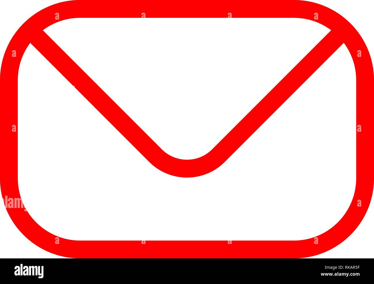 Mail symbol icon - red simple outline with rounded corners, isolated ...