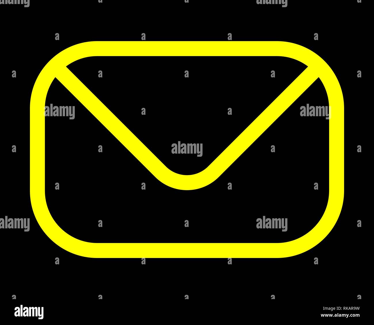 Mail symbol icon - yellow simple outline with rounded corners, isolated ...