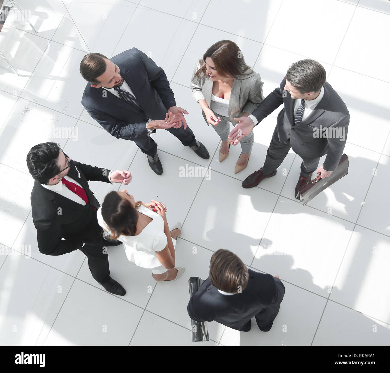 top view. employees discussing important issues. photo with text space ...