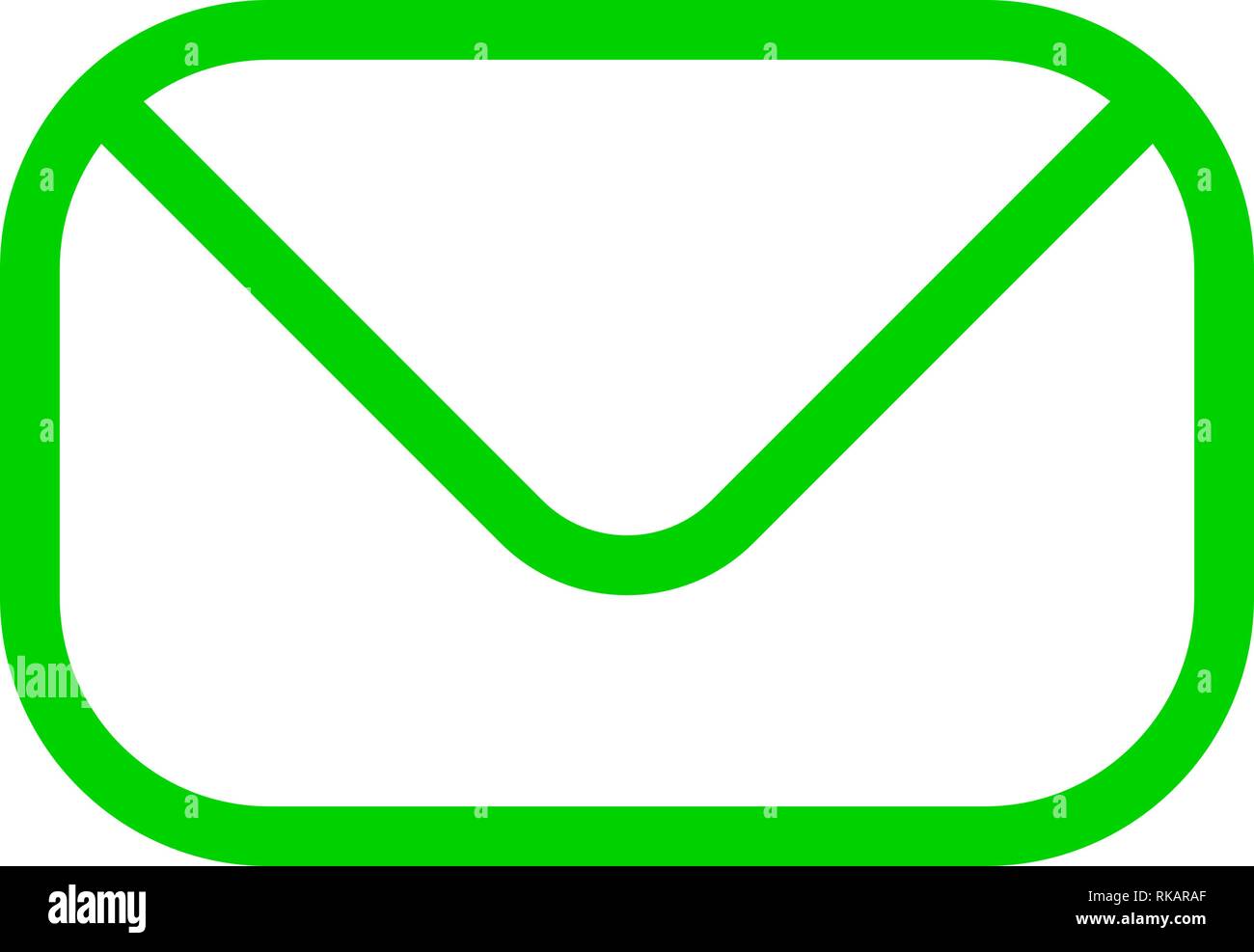 Mail symbol icon - green simple outline with rounded corners, isolated ...