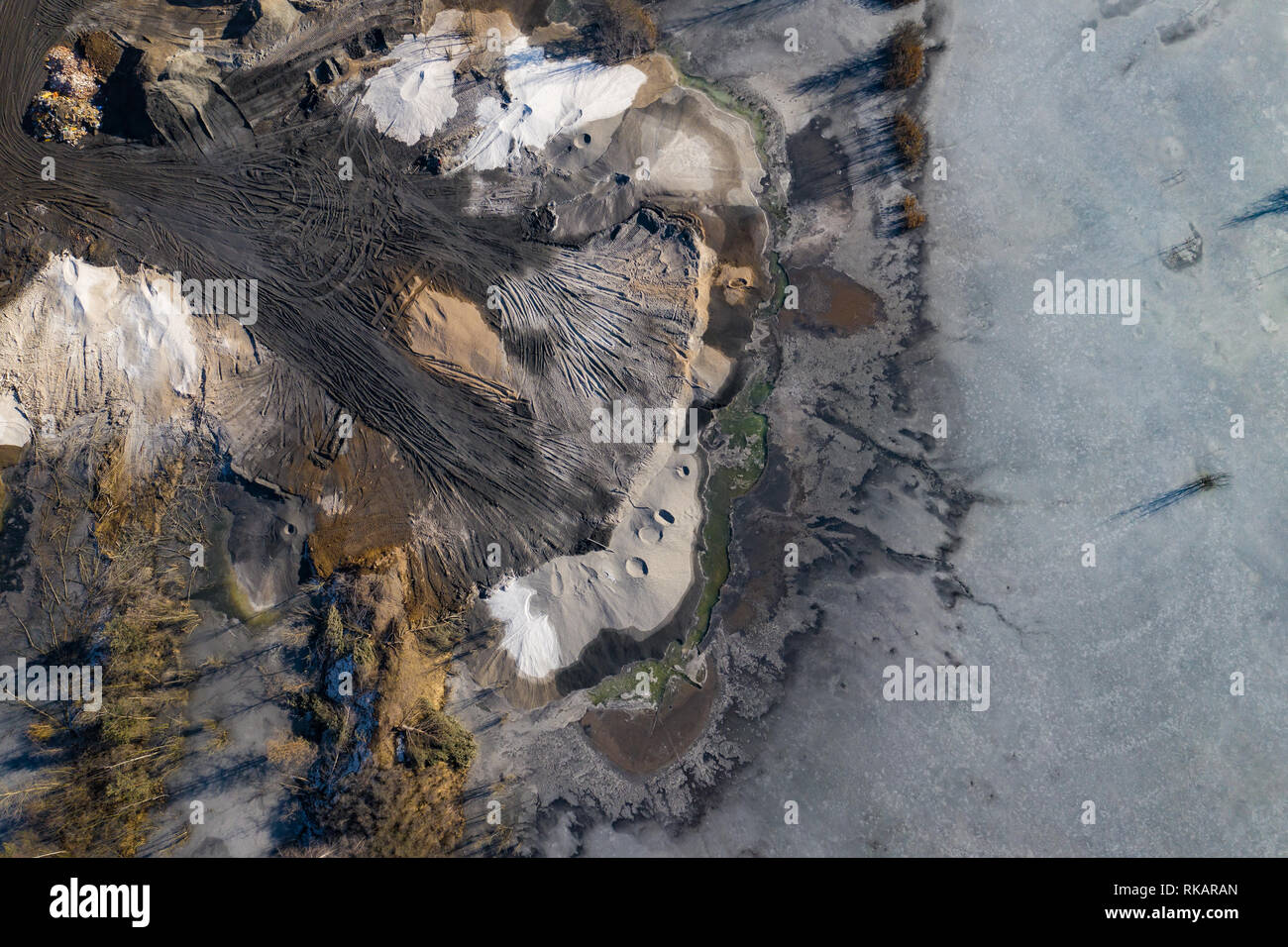 Aerial view of degraded landscape. Destroyed land. View from above ...